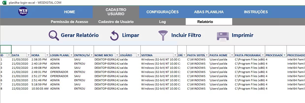 Planilha Login Excel VBA Grátis - Wesdigital Planilha Login Excel VBA Grátis - Wesdigital